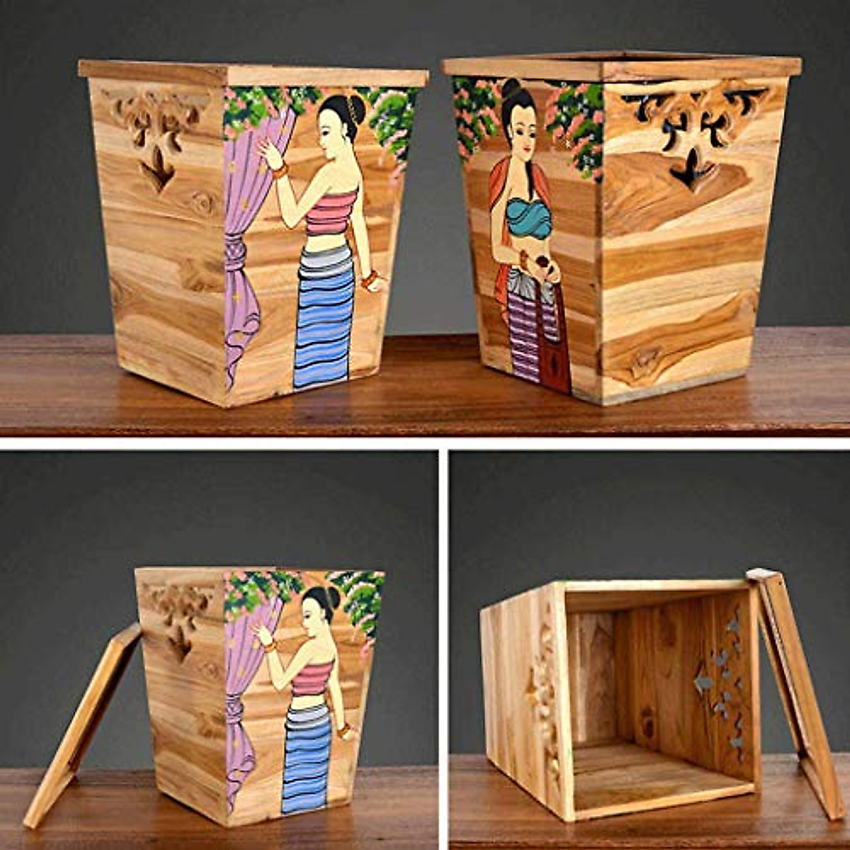 HASMI Garbage bin 1.6 Gallons Wood Waste Bin Decorative Trash Can Square Wastebasket Recycle Bin for Living Room Bedroom Office Trash Can Trash Can