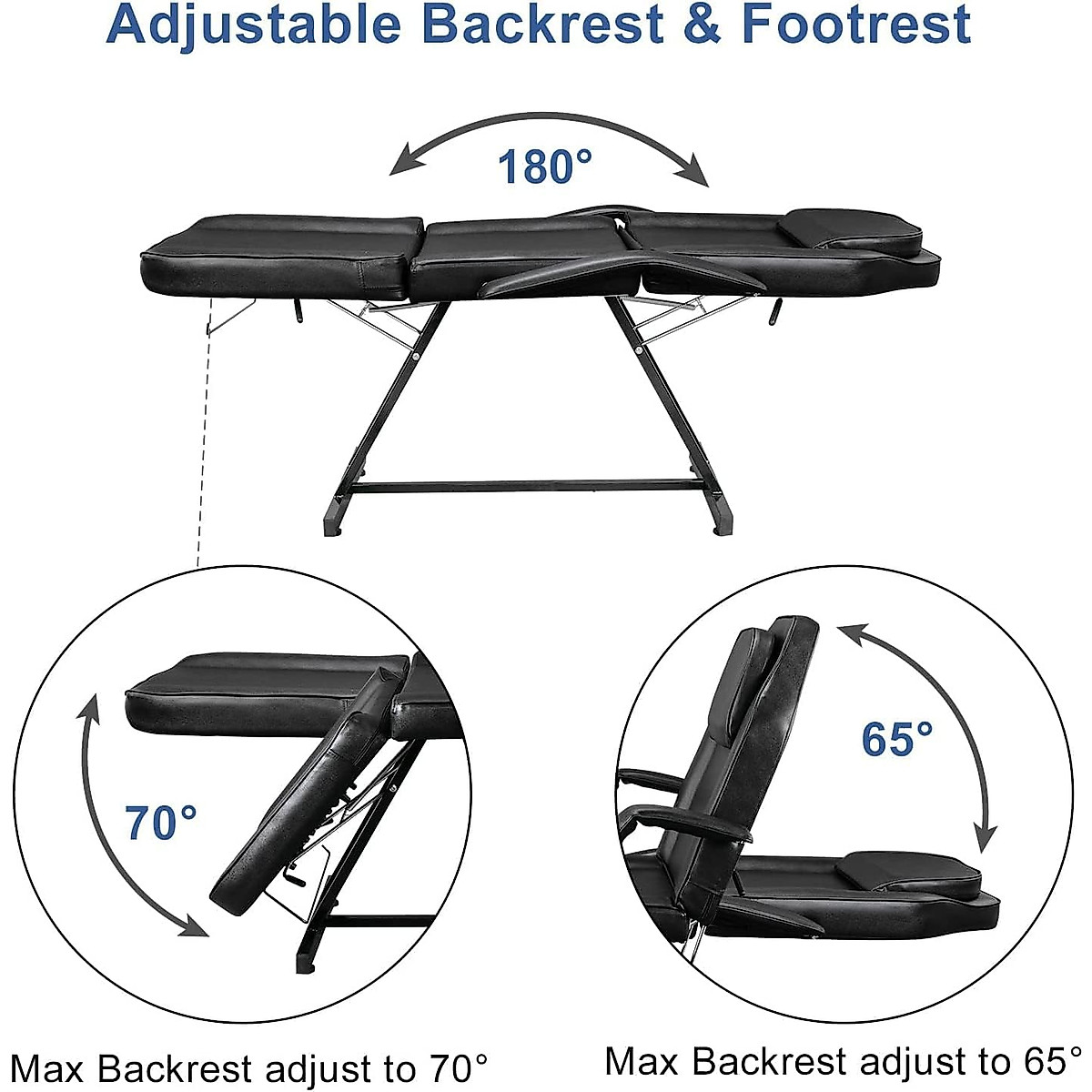 Tattoo Chair with Stool Message Bed Spa Salon Table Facial Chair for Client Esthetician White Max Weight Capacity 330lbs Black