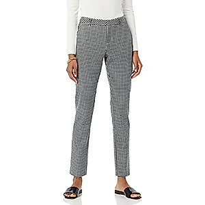 Amazon Essentials Women's Bi-Stretch Full Length Straight Leg Pant, White/Black, Gingham, 14