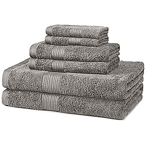 Amazon Basics 6-Piece Fade Resistant Bath, Hand and Washcloth Towel Set - Cotton, Gray