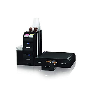 Mind Reader Anchor Collection, 3-Drawer Single Serve Coffee Pod Drawer, 36 Coffee Pod Capacity, Coffee Machine Base and 10-Compartment Cup and Condiment Countertop Organizer Set, Black