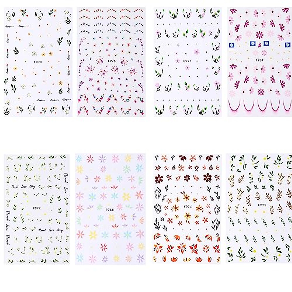 Flower Nail Art Stickers 3D Colorful Floral Decals Self Adhesive Botanical Nail Art Stickers Daisy Design Art DIY Nail Accessories for Women Acrylic Nail Decoration 8 Sheets