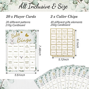 YIFAM Baby Shower Bingo Game Eucalyptus Foliage Edition, 20 Players Bingo Cards for Kids, Reveal Party Games Favors Supplies Decorations Souvenirs Gifts