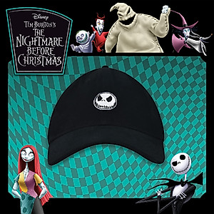 Disney The Nightmare Before Christmas Dad Hat, Jack Skellington Cotton Adult Baseball Cap with Curved Brim, Black, One Size
