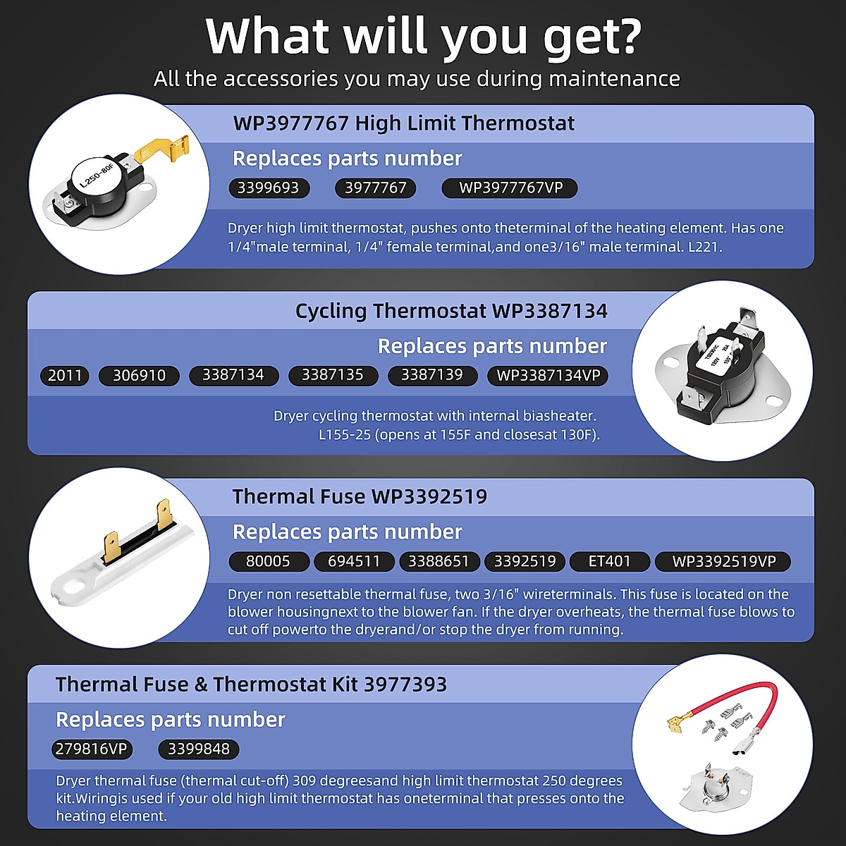 【Upgraded】W10724237 279838 Dryer Heating Element for Whirlpool Maytag Centennial Kenmore 70 80 Series Roper Amana 3403585 Wed4815ew1 Ned4655ew1 Medc215ew1 medx655dw1