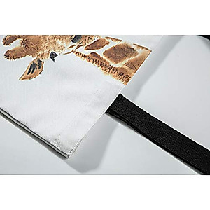 Moslion Giraffe Tote Bag Wild Animal Watercolor Giraffe with Brow White Feather Canvas Bag Large Shoulder Handbag Reusable Shopping Bags for Women Girls School 15x16 Inch