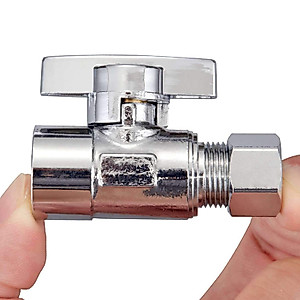 Minimprover 2 Pack Premium Brass Chrome plated 3/8" FIP Female Thread x 3/8 Inch OD Compression Quarter Turn Straight Water Angle Stop Valve Shut Off