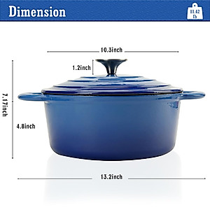 Dutch Oven Cast Iron 5 Quart Enameled Cast Iron Dutch Oven Pot with Self Basting lid Blue Heavy Duty Dutch Oven Dual Handles Porcelain Enameled Cast Iron Pot Family or Friends Gifts