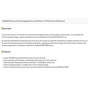 MLX90640 IR Array Thermal Imaging Camera 32×24 Pixels 110° Field of View I2C Interface 3.3V/5V Compatible with Raspberry Pi (ESP32) STM32 @XYGStudy (MLX90640-D110 Thermal Camera)