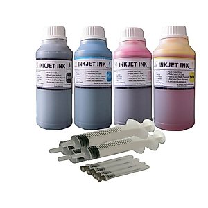 ND R@ 4 Bottles 250ml Refill Ink for Epson 220 T220 for XP-320 XP-420 XP-424 Workforce WF-2630 WF-2650 WF-2660 WF-2750 WF-2760 refillable cartridges or cis ciss Ink System + Free 4 Syringes
