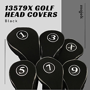 Black Golf Zipper Head Covers Driver 1 3 5 7 9 X Fairway Woods Headcovers Metal Traditional Plain Protective Covers Fits All Fairway Clubs