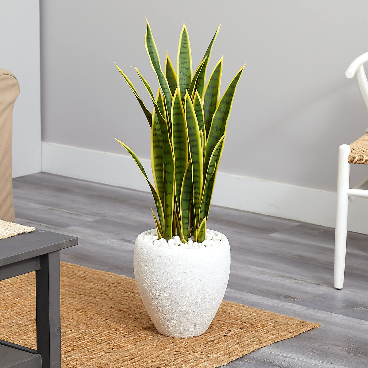 Nearly Natural 33in. Sansevieria Artificial Plant in White Planter