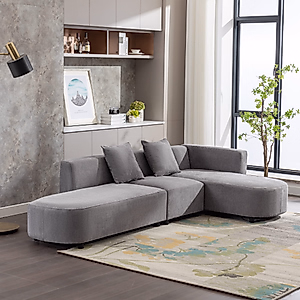 LUSPAZ Luxury L-Shape Upholstery Sectional Sofa Set, Modern Minimalist Style Comfy Curved Couch with Chaise and 2 Pillows,Grey