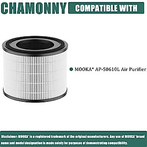 CHAMONNY AP-S0610L Filter Replacement, Compatible with MOO-KA AP-S0610L Air Purifier, 3-in-1 H13 True HEPA Filter and Activated Carbon Filter, 2 Pack