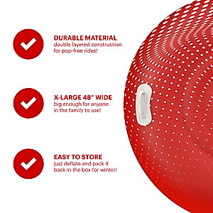 Float World Snow Tube - Large 48" Heavy Duty Inflatable Sled for Adults and Kids - Thick Non-Popping Snow Tubing Winter Toy for Sledding (Red)