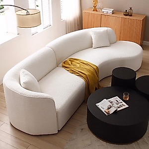 mr.waiba Luxury Modern Style Living Room Upholstery Curved Sofa with Chaise 2-Piece Set, Right Hand Facing Sectional, Boucle Couch, White