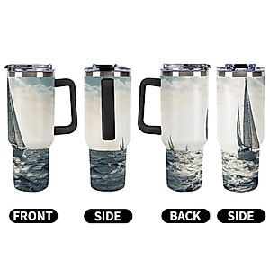 HJUQNGF 40 Oz Personalized Tumbler with Handle And Straw Ocean Sailing Stainless Steel Insulated Tumblers Reusable Car Thermal Cup Travel Coffee Mug for Women Men