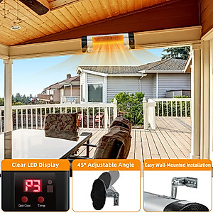 COSTWAY Wall Mounted Patio Heater, 1500W Electric Infrared Heater with Remote Control, 24H Timer, Carbon Fiber Tube, Waterproof Indoor Outdoor Haning Heater for Patio Garage Balcony Porch