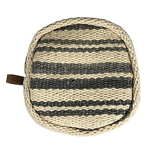 Creative Co-Op DA8007-1 Cream & Blue Striped Jute Wall Baskets with Leather Loops (Set of 2 Sizes), 2 Count