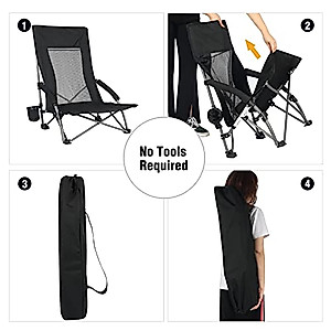 REDCAMP High Back Beach Chairs for Adults, Oversided Folding Low Beach Chairs for Concerts, Lightweight Portable for Camping Backpacking Outdoor Sports Events, Black