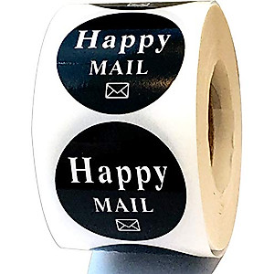 1.5" Happy Mail Business Stickers-Happy Mail Packaging Labels Envelop Seals 500 Pcs Post Package Labels Black Business Mail Packing Stickers Adhesive Labels for Small Business and Online Shop Owners