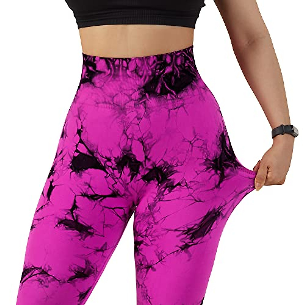 MOOSLOVER Women Scrunch Butt Lifting Leggings Seamless Contour High Waisted Yoga Pants(M,#1 Rose Red Tie-Dye-49)