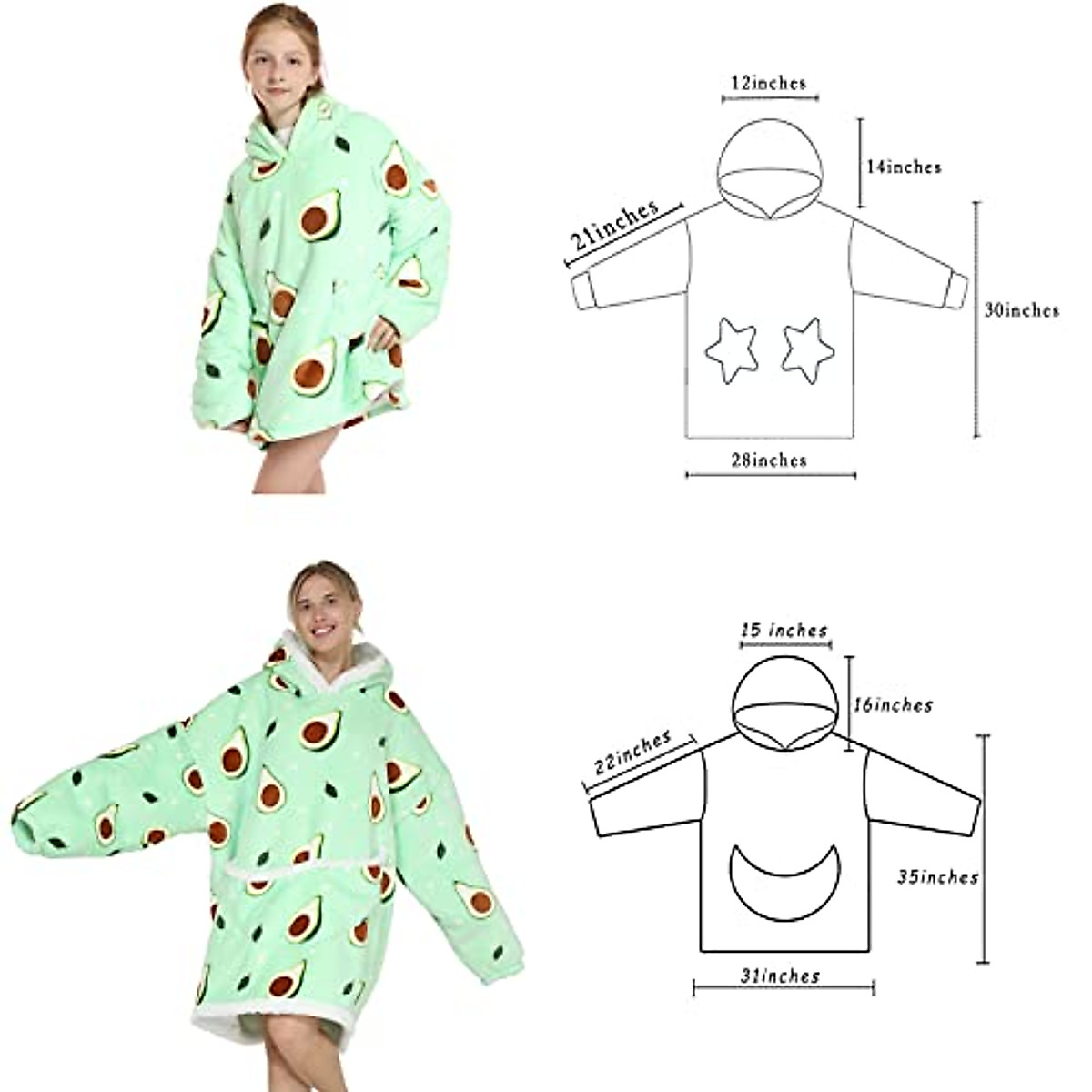 Darrenvan Women Wearable Blanket Hoodie: Oversized Hooded Blanket Sweatshirt Large Pocket Super Soft Warm Comfortable Adults Pajamas Butyrospermum Parkii