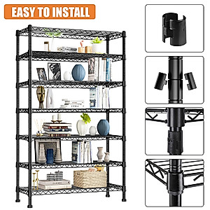BVBOX Storage Shelves 7 Tier Wire Shelving Unit 2800LBS Metal Shelves , Heavy Duty Garage Storage , Adjustable Metal Shelving for Pantry Shelves Kitchen Garage Steel Shelving, 44.09"L*16.92"W*78.74"H