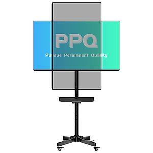 PPQ Mobile TV Cart for 23-55 Inch LCD LED Flat/Curved TVs, Tilting and Rotating Mount, Portrait to Landscape, Height Adjustable Metal Shelf Rolling TV Stand with Wheels up to 55lbs Max VESA 400x400mm