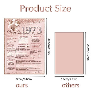 Vlipoeasn Pink 51st Birthday Anniversary Table Decoration 1973 Poster for Women, Rose Gold Back in 1973 Table Sign with Stand, 51 Year Old Birthday Party Centerpieces Gift Supplies