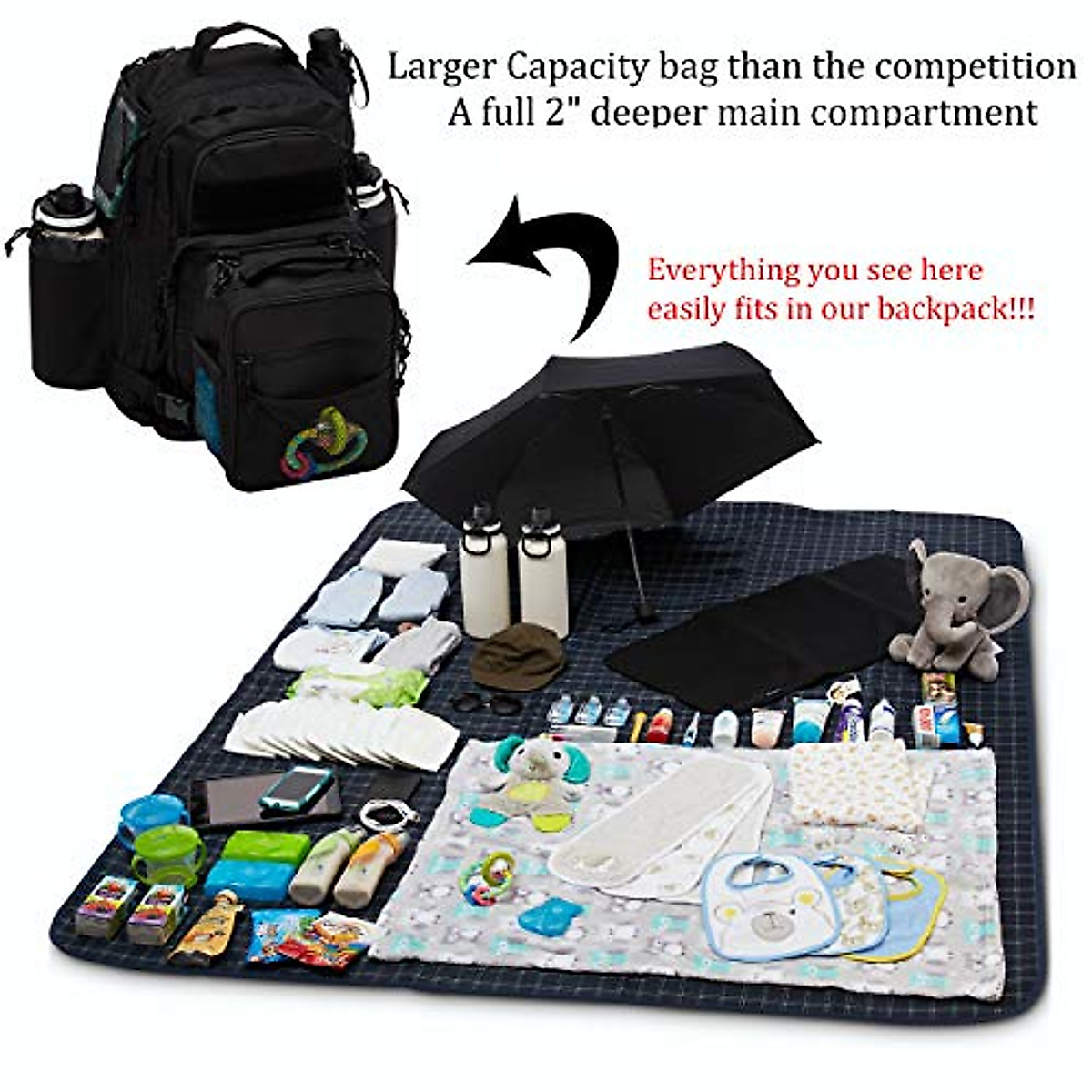 Brinero Diaper Bag Backpack for Dad, X-Large Bag With USB Port, Detachable Lunch Box, XL Changing Pad, 2 Large Water Bottle Pockets, Stroller Straps, Wipe Pocket Military Diaper Bags