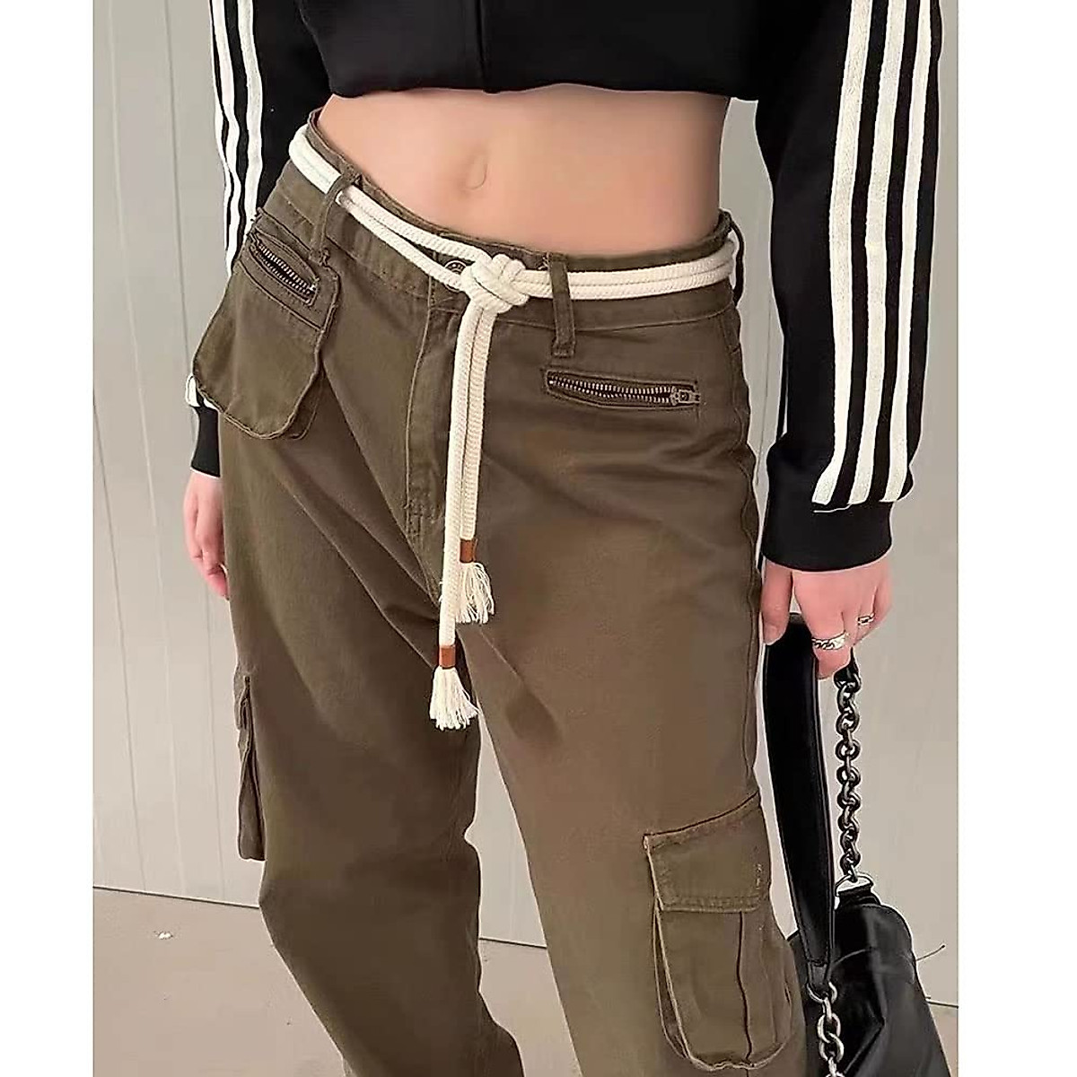 NONGFUGE Simple White Natural Cotton long Waist Rope Tie String Belt Medieval For Women Beach Dress Pants with Tassels Braided Woven