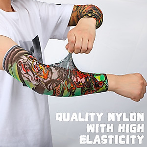 12 Pieces Tattoo Arm Sleeves for Kids Temporary Kids Tattoo Sleeve UV Sun Protection Kids Arm Sleeves (Funny Pattern)