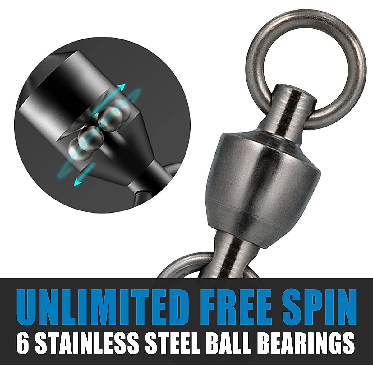 Dr.Fish 50 Pack Fishing Ball Bearing Swivels Saltwater Fishing Swivels Stainless Swivels Fishing Tackle Heavy Duty Black Nickel Terminal Tackle Barrel Swivels Leader Lures Connector Offshore Size 5