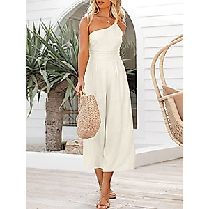 ANRABESS Women's Summer Straps One Shoulder Dressy High Waist Casual Wide Leg Jumpsuit Romper with Pockets 502mibai-L
