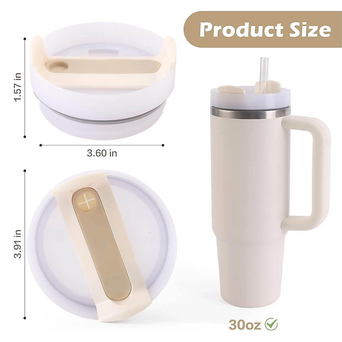 MEIJIAYOU Lid Replacement 30 oz for Stanley,Dual Drinking Options Cup Lid Replacement 30 oz, BPA-Free Replacement Lid 30 oz,White 1PCS