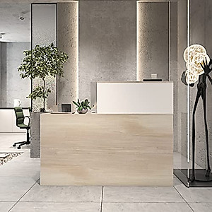 AIEGLE Reception Desk with Counter & Lockable Srotage Drawers, for Salon Reception Room Checkout Office, Natrual (55.1" L x 23.6" W x 43.3" H)