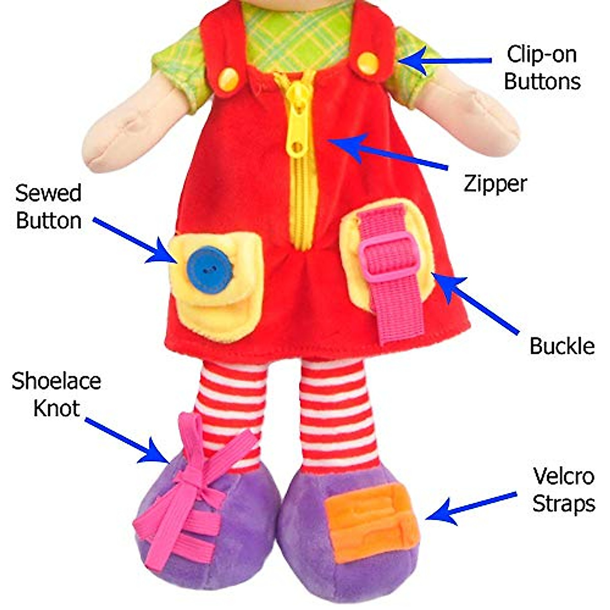 Linzy Plush 16" Educational Plush Doll, Adorable Plush Doll Comes with clad,a Removable Outfit Packed with Closures-Perfect for Testing a Little One's Growing Problem Solving and Motor Skills