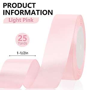 1-1/2 inch Light Pink Ribbon,25 Yards Light Pink Fabric Ribbon for Gift Wrapping,Crafts,Flower Bouquet,Bows Making,Balloons,Wedding,Birthday Party,Baby Shower Decoration