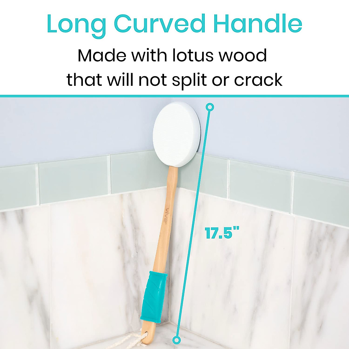 Vive Lotion Applicator for Back, Feet (17.5") - Self Washer Beauty Shower Sponge, Long Handle Cream Wand for Elderly, Women - Apply Medicine, Skin Cream, Body Wash, Sunscreen -Easy to Clean