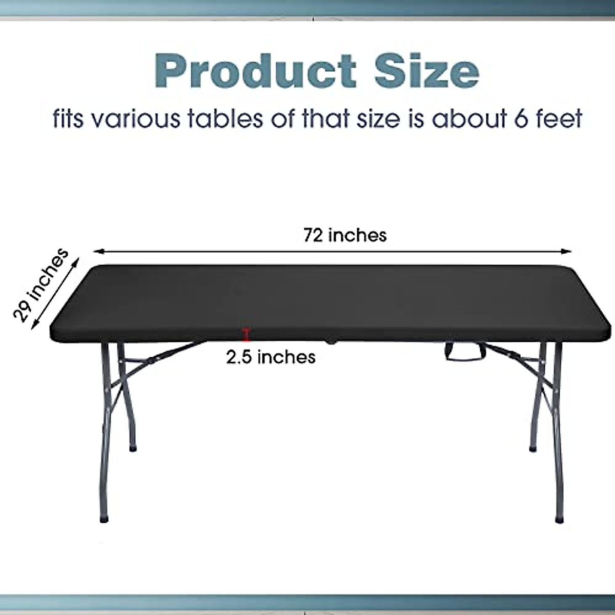 3 Pieces Spandex Tablecloth Stretch Fitted Tablecloth Polyester Fitted Picnic Table Cover Washable Folding Table Cover Rectangle Tablecloth with Elastic for Picnic Party(Black,72 x 30 x 30 Inch)