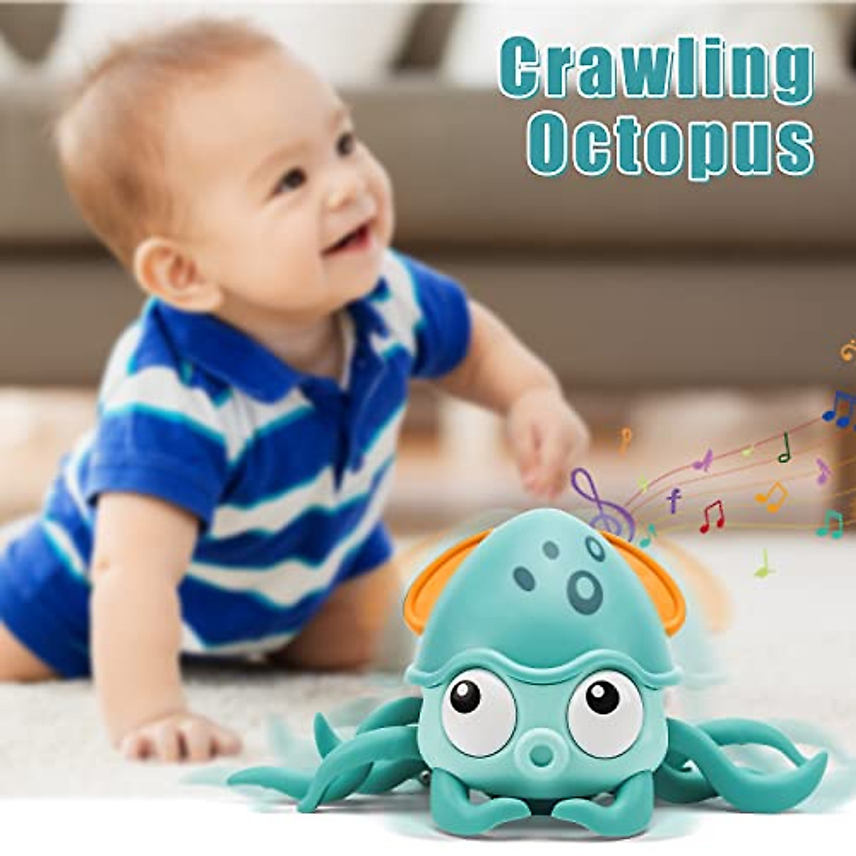 Growinlove Baby Crawling Toy Musical Interactive Crawling Octopus Toy with Music, LED Light Up and Automatically Avoid Obstacle, Moving Toy for Toddler Babies Boys Girls