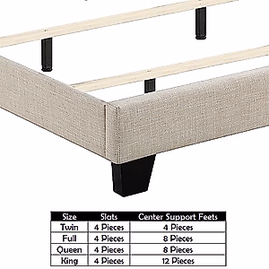 Rosevera Atherine Upholstered Bed Frame/Fabric Upholstered Bed Frame with Adjustable Headboard/Chesterfield-Styled/Rolled Head/Wood Slat Support/Easy Assembly,King,Natural Beige