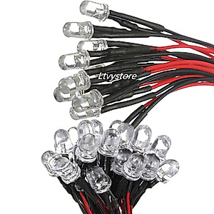 Ltvystore 30Pcs 3MM 12V White LED Pre Wired Prewired 7.87 Inch Lamp Light Bulb Prewired Emitting Diode & 30Pcs Black 3MM LED Plastic Clip Holder Display Panel