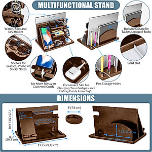 Wooden Docking Station with Laptop Compartment & Coaster! Ash Wood Tray, Bedside Caddy Nightstand Organizer, Entryway Organizer Key Tray, Desk Organizer Valet Tray for Men & Women (Brown, No Drawer)