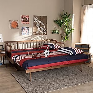 Baxton Studio Muriel Modern and Transitional Walnut Brown Finished Wood Expandable Twin Size to King Size Spindle Daybed
