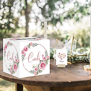 Watercolor Rose Floral Card Box Wedding Card Box Holder Gift Cards Receiving Box for Party Graduation Bridal or Baby Showers, Raffle Ticket Box Money Box for Birthday Retirements Anniversaries