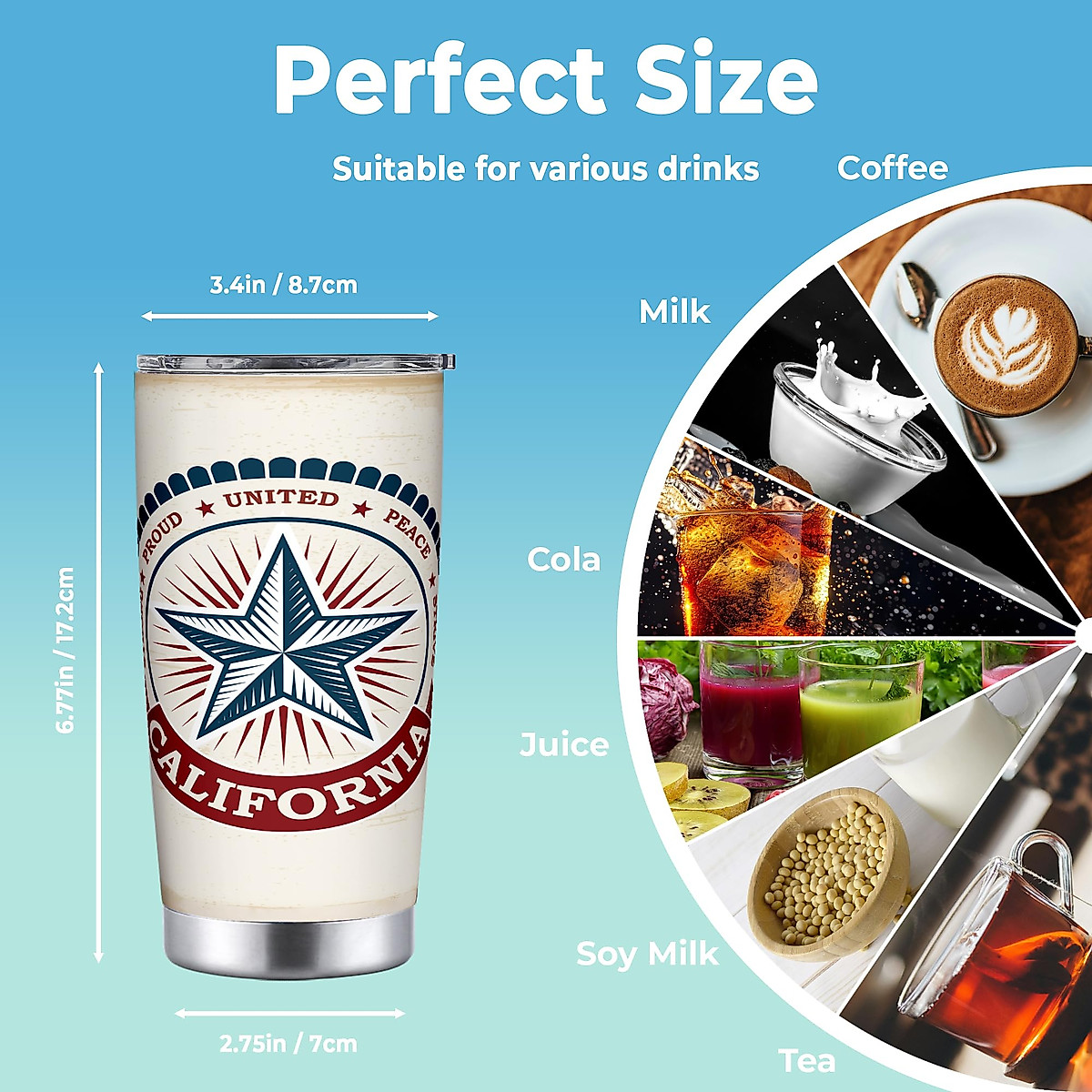 Riemann Pixels Eco-Friendly 20oz Stainless Steel - 304 Double Wall Vacuum Insulated Water Bottle, Wide Mouth Coffee for Hot/Cold Drinks, Office Gym Travel Essential (California)