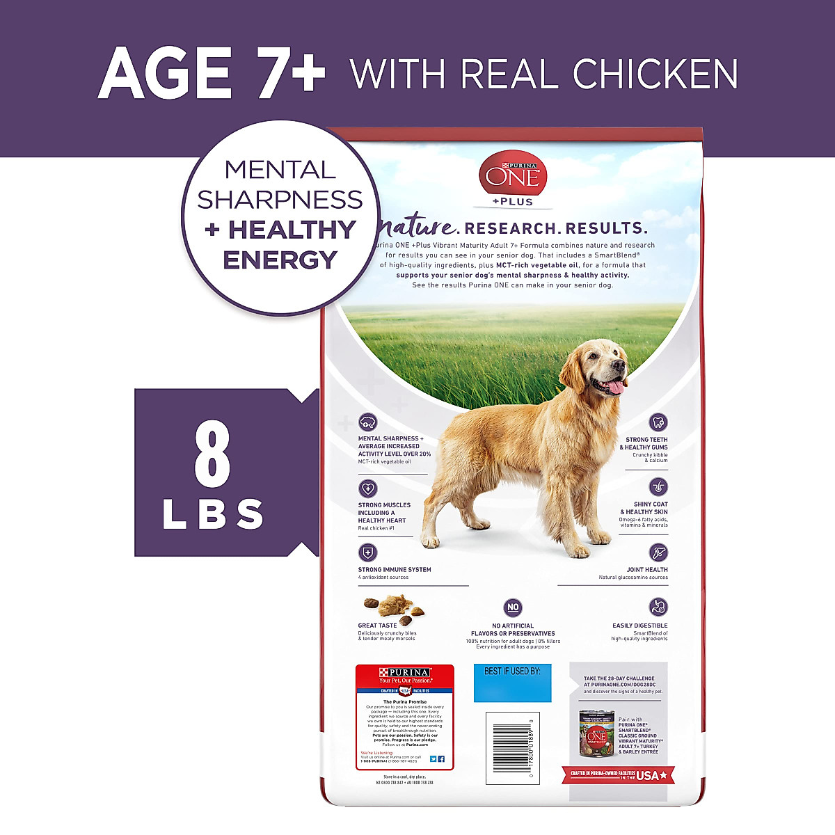 Purina ONE High Protein Dry Senior Dog Food Plus Vibrant Maturity Adult 7 Plus Formula - 8 lb. Bag