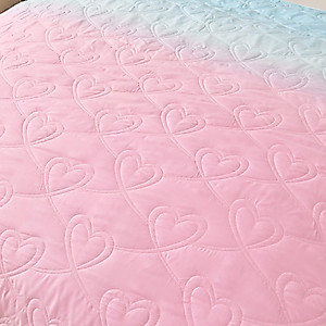 Pink Quilt Set Queen Ombre Blue Pink Mint Quilt Sets Kids Girls Bedding Set 3PCs Summer Reversible Lightweight Microfiber Bedspread Coverlet Sets for All Season (96''x90'')